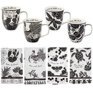 Karma Gifts Black And White Boho Tea Towel, Cotton, Hummingbird 18" x 22"