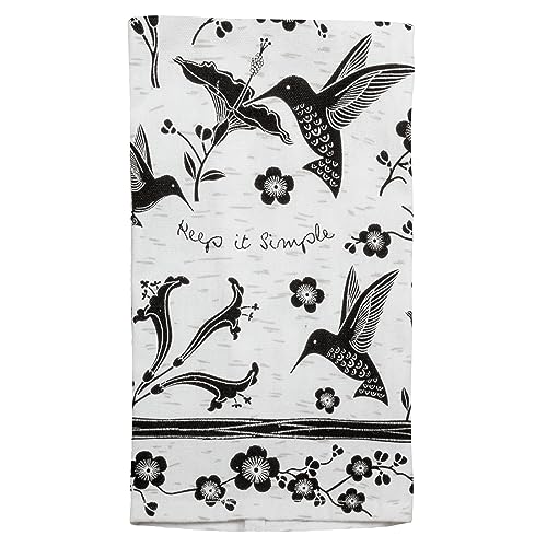 Karma Gifts Black And White Boho Tea Towel, Cotton, Hummingbird 18" x 22"