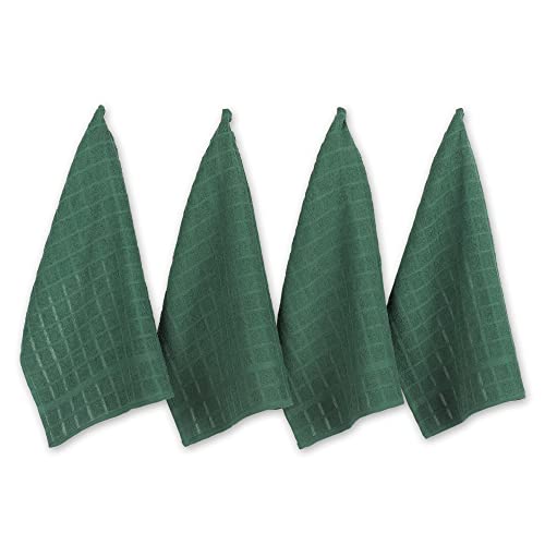 DII Basic Terry Collection Windowpane Dishtowel Set, 16x26, Dark Green Solid, 4 Piece