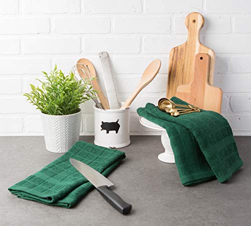 DII Basic Terry Collection Windowpane Dishtowel Set, 16x26, Dark Green Solid, 4 Piece