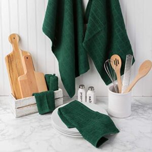 DII Basic Terry Collection Windowpane Dishtowel Set, 16x26, Dark Green Solid, 4 Piece