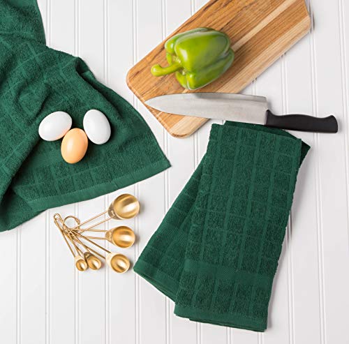 DII Basic Terry Collection Windowpane Dishtowel Set, 16x26, Dark Green Solid, 4 Piece