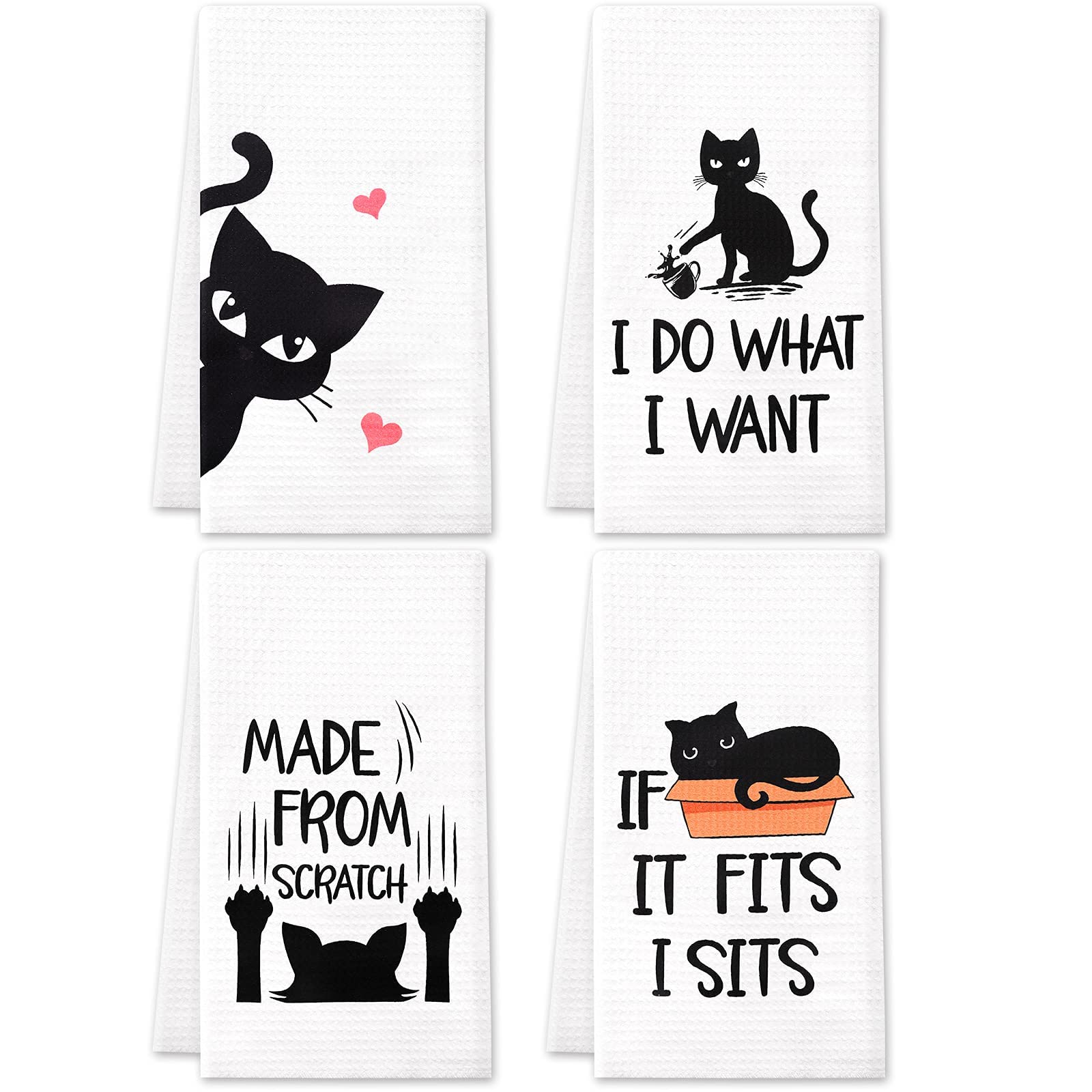 Vansolinne Cute Cats Microfiber Bath Towels Set of 4, 18in x 24in, Perfect for Cat Lovers, Housewarming Gifts