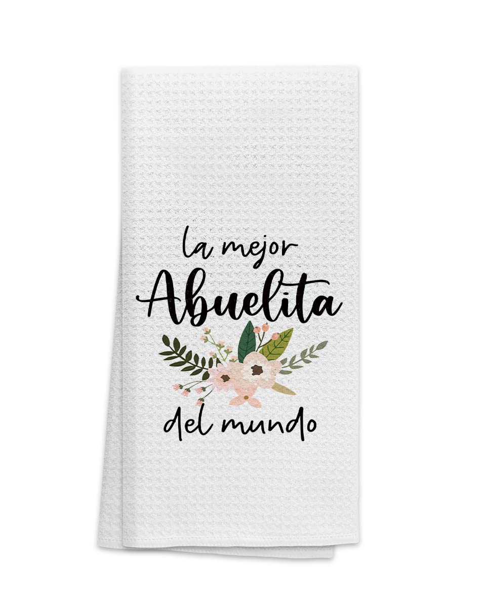 OHSUL La Mejor Abuelita Del Mundo Spanish Highly Absorbent Kitchen Towels Dish Towels Dishcloth,World's Best Grandma Hand Towel Tea Towel for Bathroom Kitchen Decor,Grandma Birthday