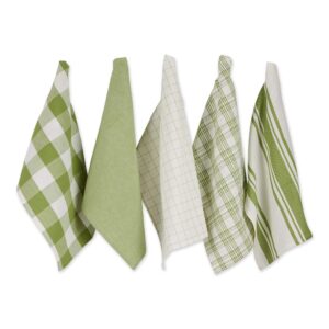 dii everyday basic kitchen collection large woven cotton dishtowel/tea towel set, 18x28, antique green, 5 count