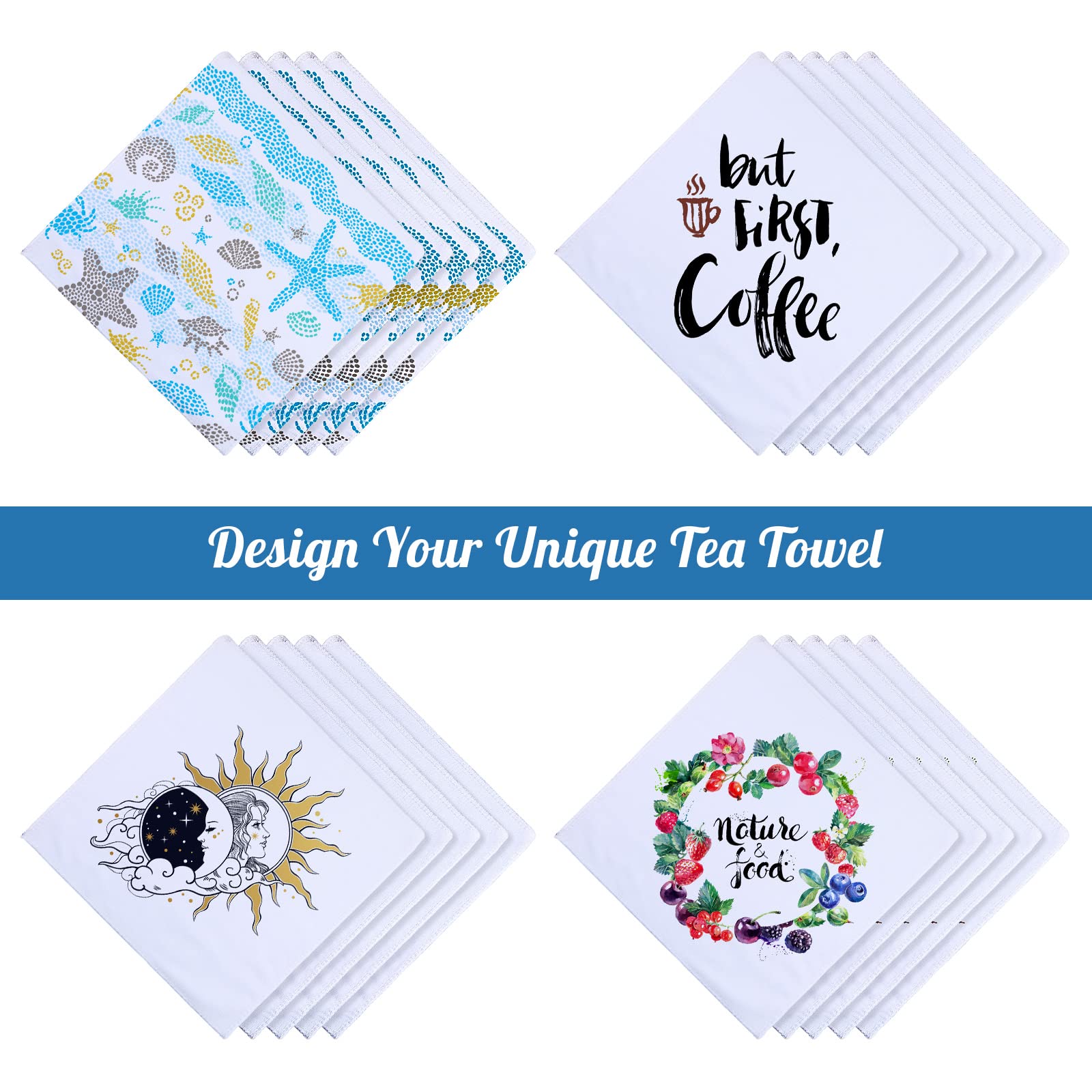 20 Pieces Sublimation Hand Towels 12 x 12 Inch Microfiber Dish Drying Towel Thick Tea Towel Absorbent Soft Polyester Towel for Sublimation Kitchen Cleaning Supplies