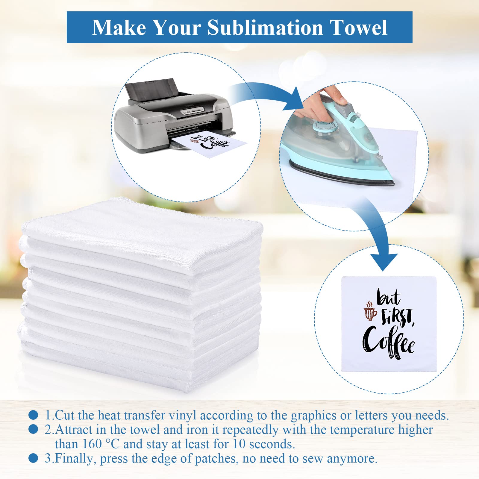 20 Pieces Sublimation Hand Towels 12 x 12 Inch Microfiber Dish Drying Towel Thick Tea Towel Absorbent Soft Polyester Towel for Sublimation Kitchen Cleaning Supplies