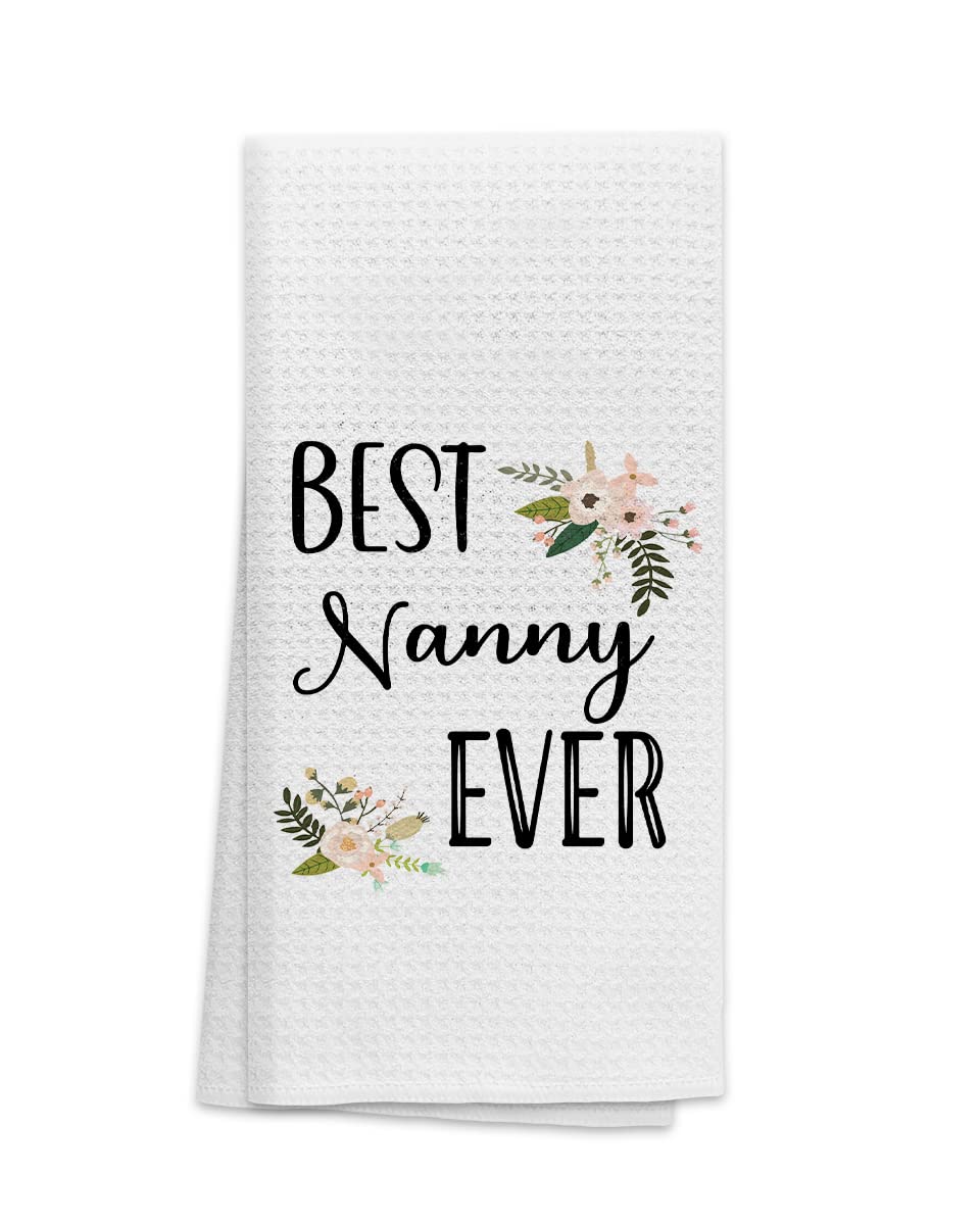 OHSUL Best Nanny Ever Floral Highly Absorbent Kitchen Towels Dish Towels Dishcloth,Grandma Hand Towels Tea Towel for Bathroom Kitchen Decor,Grandma Nanny Birthday Gifts