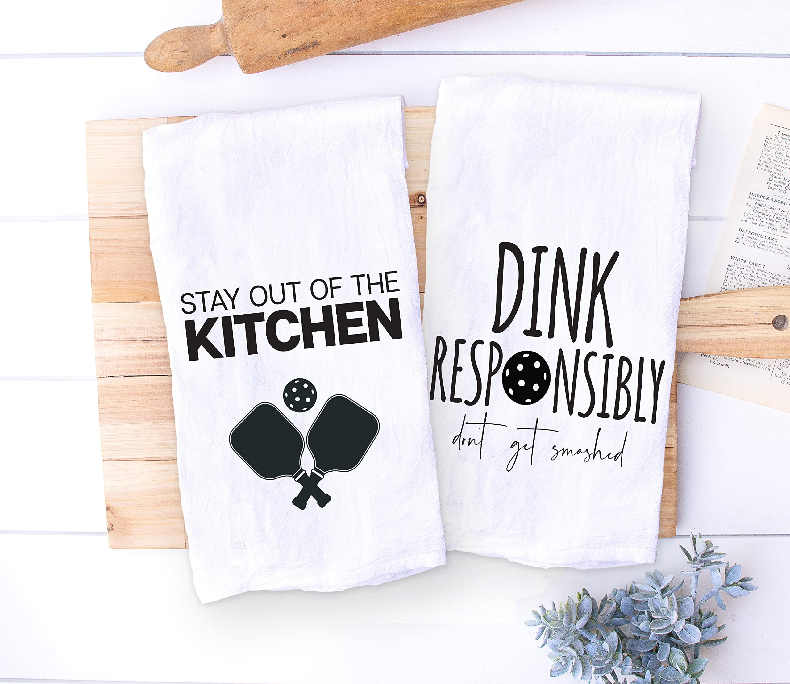 Funny Kitchen Towel - Pickleball Dish Cloth Set with Stay out of the Kitchen and Dink Responsibly Gift for Him or Her - Retirement - Christmas - Mothers Day - Fathers Day - Birthday (Dink/Kitchen Set)