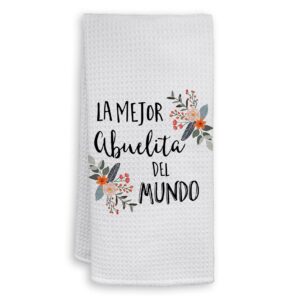 hiwx la mejor abuela del mundo decorative kitchen towels and dish towels, boho floral abuela grandma mother's day hand towels tea towel for bathroom kitchen decor 16×24 inches