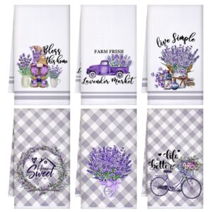 boyiee set of 6 lavender kitchen towels absorbent dish towels lavender towels 24 x 16 inches kitchen gifts purple kitchen hand towels lavender lover gifts for farmhouse kitchen bathroom decorations