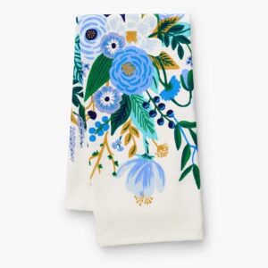 RIFLE PAPER CO. Garden Party Blue Tea Towel, 28" L x 21" W, Add Color into Your Kitchen with Vibrant Screen Printed Towels, Added Loop, Made from Cotton, Machine Washable