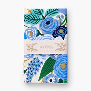 RIFLE PAPER CO. Garden Party Blue Tea Towel, 28" L x 21" W, Add Color into Your Kitchen with Vibrant Screen Printed Towels, Added Loop, Made from Cotton, Machine Washable