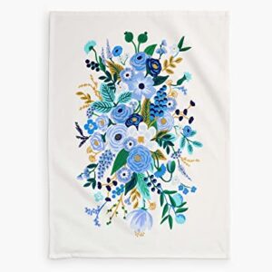 RIFLE PAPER CO. Garden Party Blue Tea Towel, 28" L x 21" W, Add Color into Your Kitchen with Vibrant Screen Printed Towels, Added Loop, Made from Cotton, Machine Washable