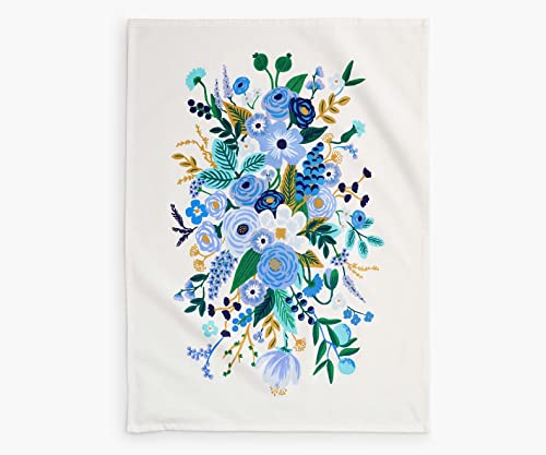 RIFLE PAPER CO. Garden Party Blue Tea Towel, 28" L x 21" W, Add Color into Your Kitchen with Vibrant Screen Printed Towels, Added Loop, Made from Cotton, Machine Washable