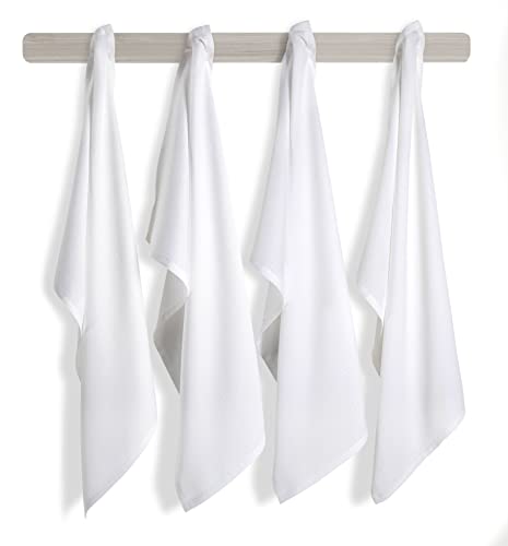 LANE LINEN Flour Sack Tea Towels Set for Kitchen, Premium Kitchen Towels for Cleaning, Dusting Cloth, Cloth for Bread Box, Pure Tencel Hand Towel, Light Towel for Drying Dishes – 4 Pack - White