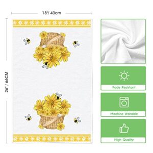 Artoid Mode Sunflower Bees Flower Basket Home Sweet Home Summer Kitchen Towels Dish Towels, 18x26 Inch Seasonal Decoration Hand Towels Set of 4