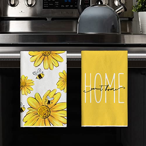 Artoid Mode Sunflower Bees Flower Basket Home Sweet Home Summer Kitchen Towels Dish Towels, 18x26 Inch Seasonal Decoration Hand Towels Set of 4