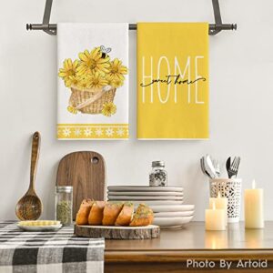 Artoid Mode Sunflower Bees Flower Basket Home Sweet Home Summer Kitchen Towels Dish Towels, 18x26 Inch Seasonal Decoration Hand Towels Set of 4