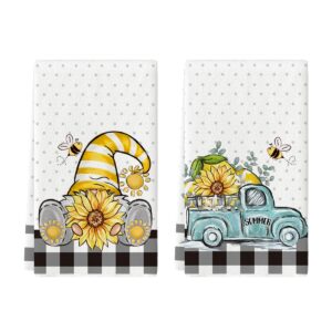 artoid mode buffalo plaid gnome bee truck sunflower lemons summer kitchen towels dish towels, 18x26 inch decoration hand towels set of 2