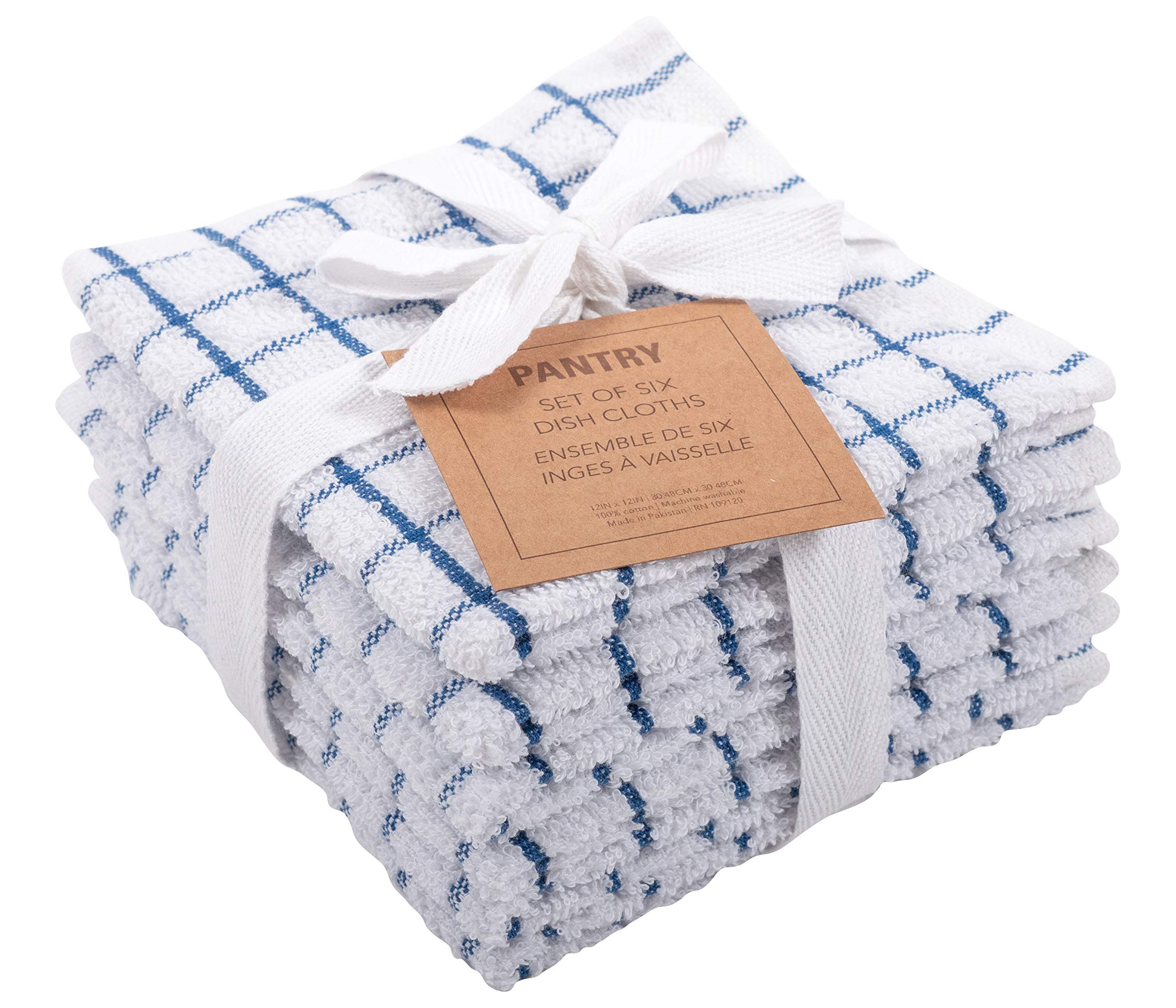 KAF Home Pantry 100% Cotton Checkered Grid Dish Cloths | Set of 6, 12 x 12 Inches | Absorbent and Machine Washable | Perfect for Cleaning Counters, and Any Household Spills - Blue