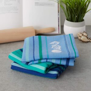 DII Fresh Catch Collection Kitchen Dishtowel Set, 18x28, Blue Sea, 3 Piece