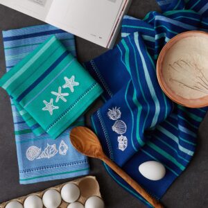 DII Fresh Catch Collection Kitchen Dishtowel Set, 18x28, Blue Sea, 3 Piece