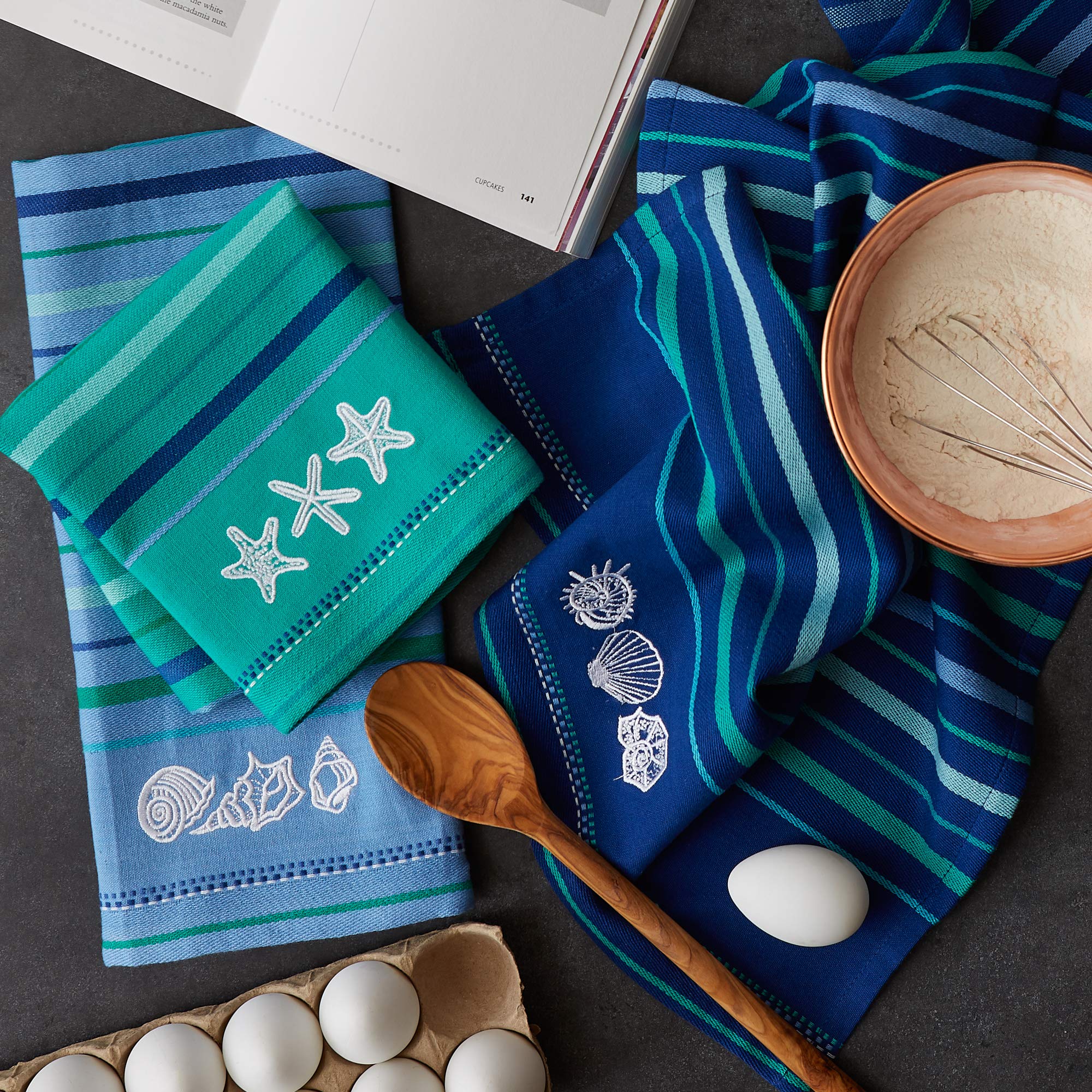 DII Fresh Catch Collection Kitchen Dishtowel Set, 18x28, Blue Sea, 3 Piece