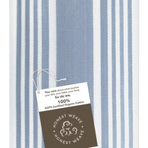 HONEST WEAVE GOTS Certified Organic Cotton Kitchen Hand and Dish Towel Sets - Oversized 20x30 inches, Fully Hemmed, in Designer Colors, 6-Pack, Dusty Blue Stripe