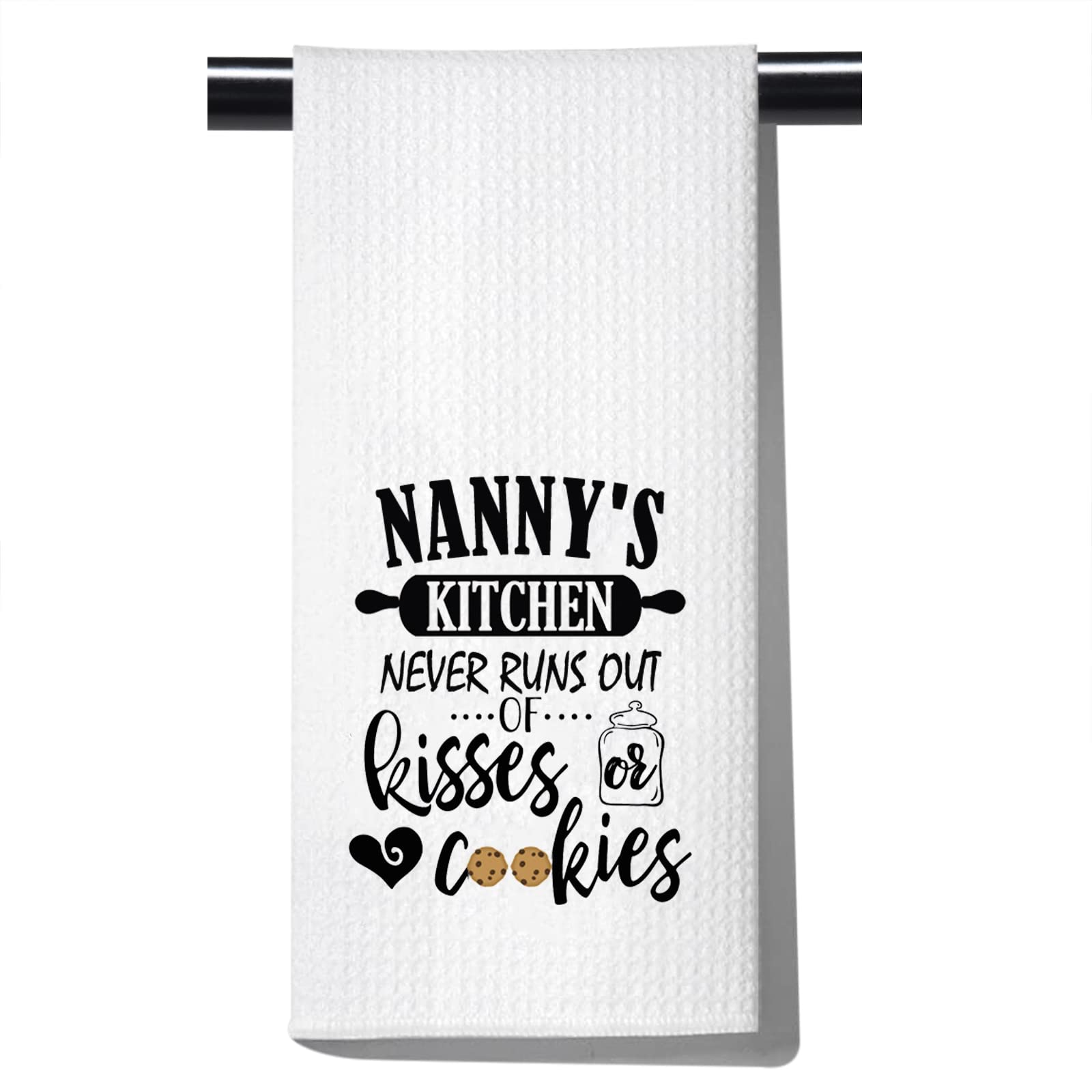 POFULL Nanny's Kitchen Tea Towel Nanny Gift Nanny's Kitchen Never Runs Out of Kisses and Cookies Dish Towel (Nanny Towel)