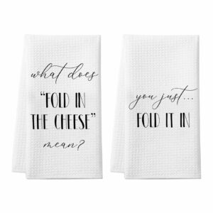 saukore fold in the cheese kitchen towels, 2 pack waffle weave dish towels tv show merchandise gift, funny bathroom hand towels, birthday christmas housewarming gifts for sc fans