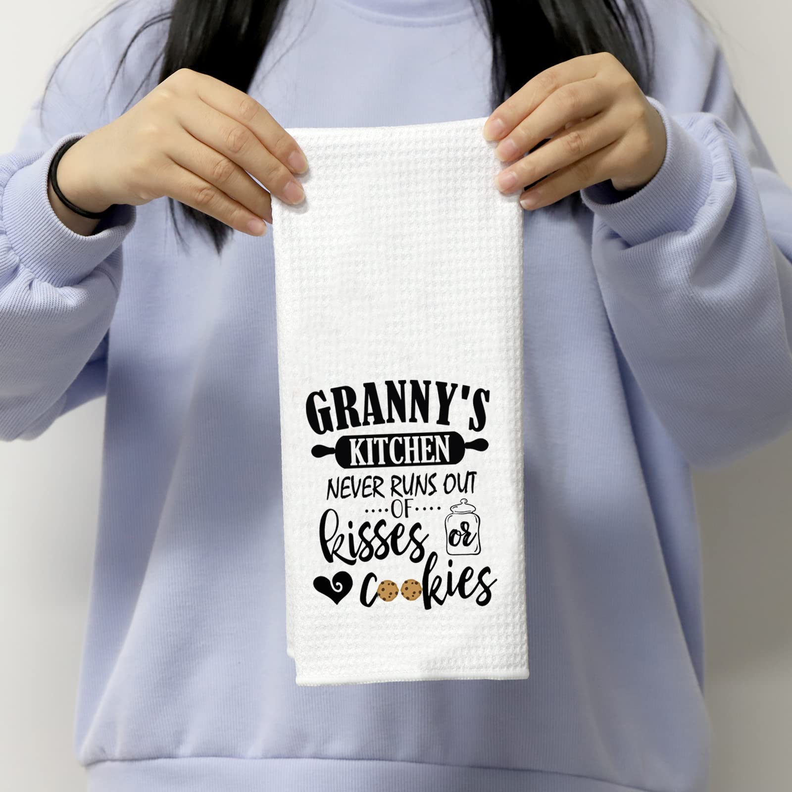 POFULL Granny's Kitchen Towel Granny's Kitchen Never Runs Out of Kisses and Cookies Dish Towel (Granny Towel)