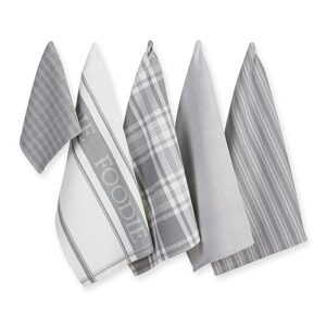 dii everyday collection foodie kitchen set, dishtowel & dishcloth, light gray, 5 piece