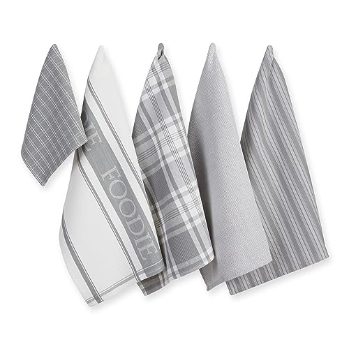 DII Everyday Collection Foodie Kitchen Set, Dishtowel & Dishcloth, Light Gray, 5 Piece