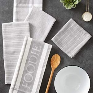 DII Everyday Collection Foodie Kitchen Set, Dishtowel & Dishcloth, Light Gray, 5 Piece