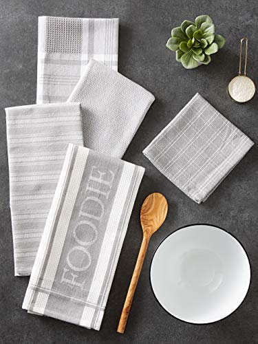 DII Everyday Collection Foodie Kitchen Set, Dishtowel & Dishcloth, Light Gray, 5 Piece