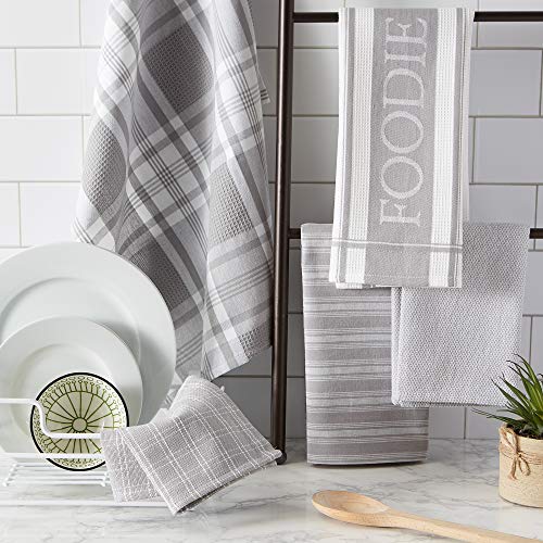 DII Everyday Collection Foodie Kitchen Set, Dishtowel & Dishcloth, Light Gray, 5 Piece