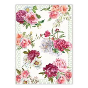 michel design works durable woven cotton kitchen towel, blush peony design, 20x28