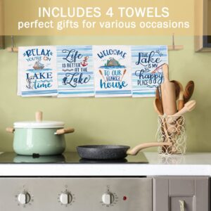 Lake House Decor, Lake House Decor for The Home, Lake House Gifts Kitchen Towels, Lake Life Decor Dish Towels Set of 4, Life is Better at The Lake Hand Tea Towels Housewarming Gifts for New Home