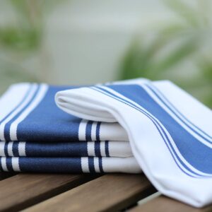 AMOUR INFINI Cotton Stripe Kitchen Towels Set of 4 Highly Absorbent, Super Soft, Quick Drying Dish Towels with Hanging Loop Oversized Washable Tea Towels (28x20 Inch - Blue)