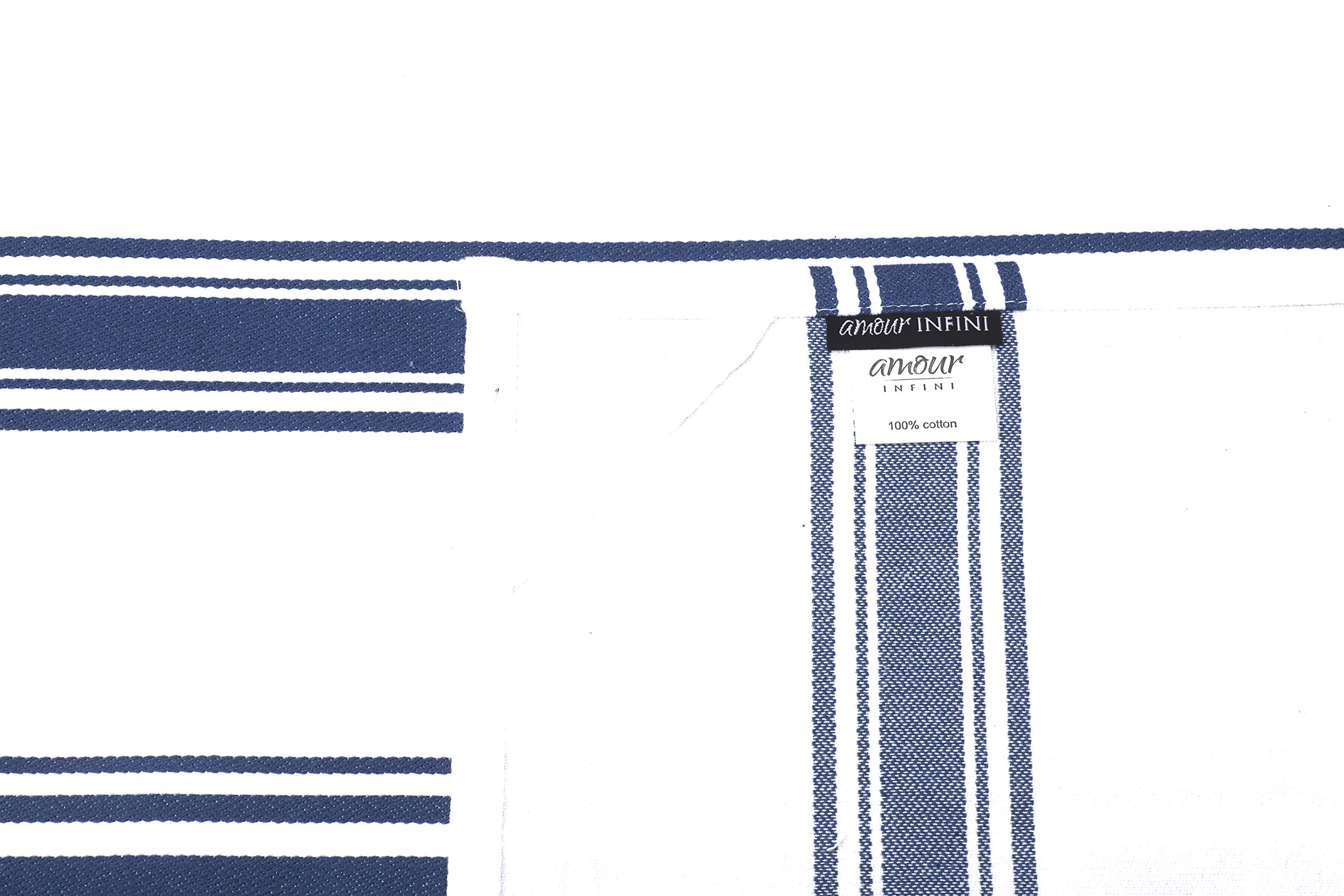 AMOUR INFINI Cotton Stripe Kitchen Towels Set of 4 Highly Absorbent, Super Soft, Quick Drying Dish Towels with Hanging Loop Oversized Washable Tea Towels (28x20 Inch - Blue)