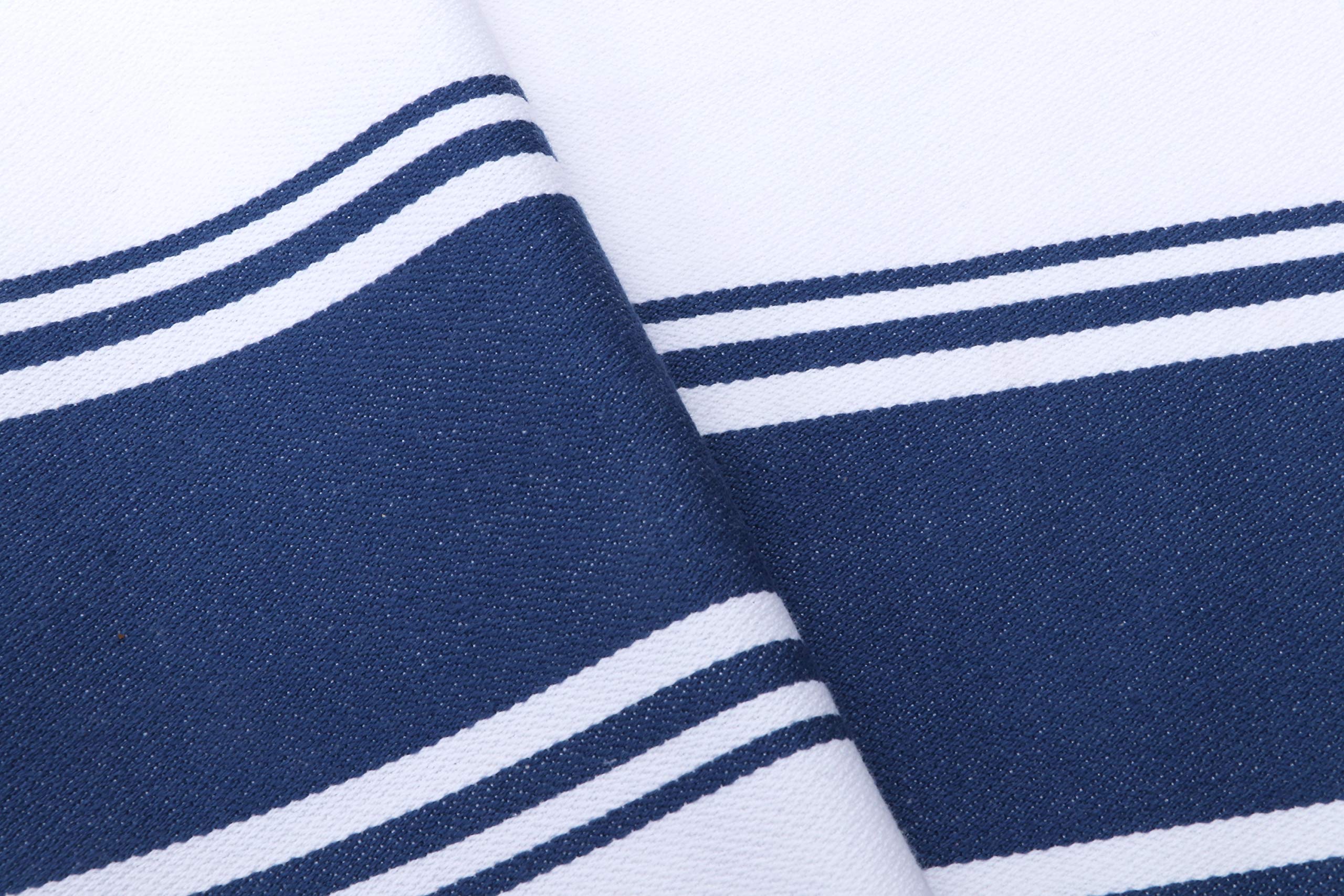 AMOUR INFINI Cotton Stripe Kitchen Towels Set of 4 Highly Absorbent, Super Soft, Quick Drying Dish Towels with Hanging Loop Oversized Washable Tea Towels (28x20 Inch - Blue)