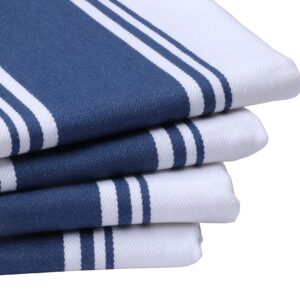 AMOUR INFINI Cotton Stripe Kitchen Towels Set of 4 Highly Absorbent, Super Soft, Quick Drying Dish Towels with Hanging Loop Oversized Washable Tea Towels (28x20 Inch - Blue)