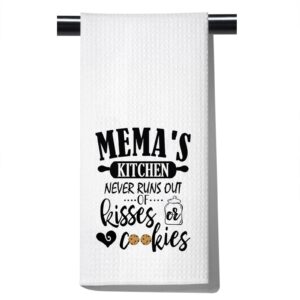 pofull mema gift grandma mema mother’s day dish towel mema's kitchen never runs out of kisses and cookies kitchen decor (mema towel)