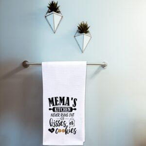 POFULL Mema Gift Grandma Mema Mother’s Day Dish Towel Mema's Kitchen Never Runs Out of Kisses and Cookies Kitchen Decor (Mema Towel)