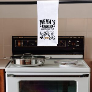 POFULL Mema Gift Grandma Mema Mother’s Day Dish Towel Mema's Kitchen Never Runs Out of Kisses and Cookies Kitchen Decor (Mema Towel)