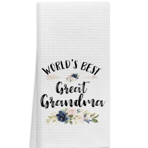 OHSUL World’s Best Great Grandma Floral Absorbent Kitchen Towels Dish Towels Dish Cloth,Grandma Mother's Day Hand Towels Tea Towel for Bathroom Kitchen Decor,Grandma Gifts