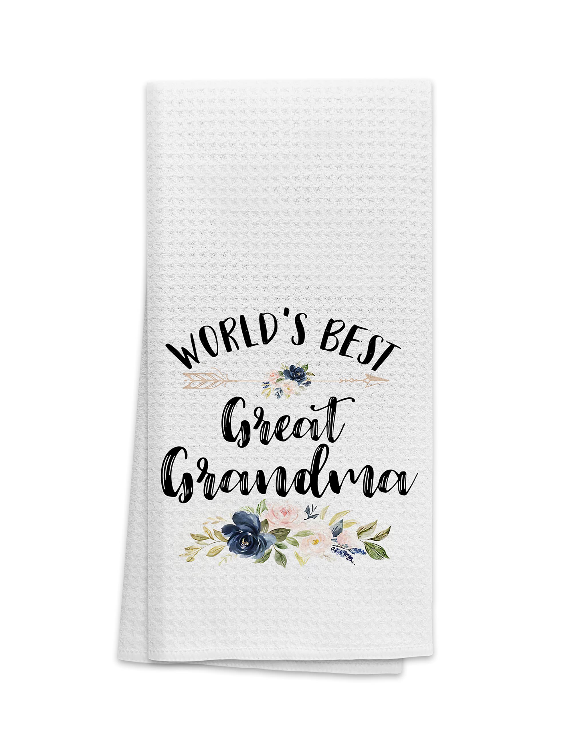 OHSUL World’s Best Great Grandma Floral Absorbent Kitchen Towels Dish Towels Dish Cloth,Grandma Mother's Day Hand Towels Tea Towel for Bathroom Kitchen Decor,Grandma Gifts