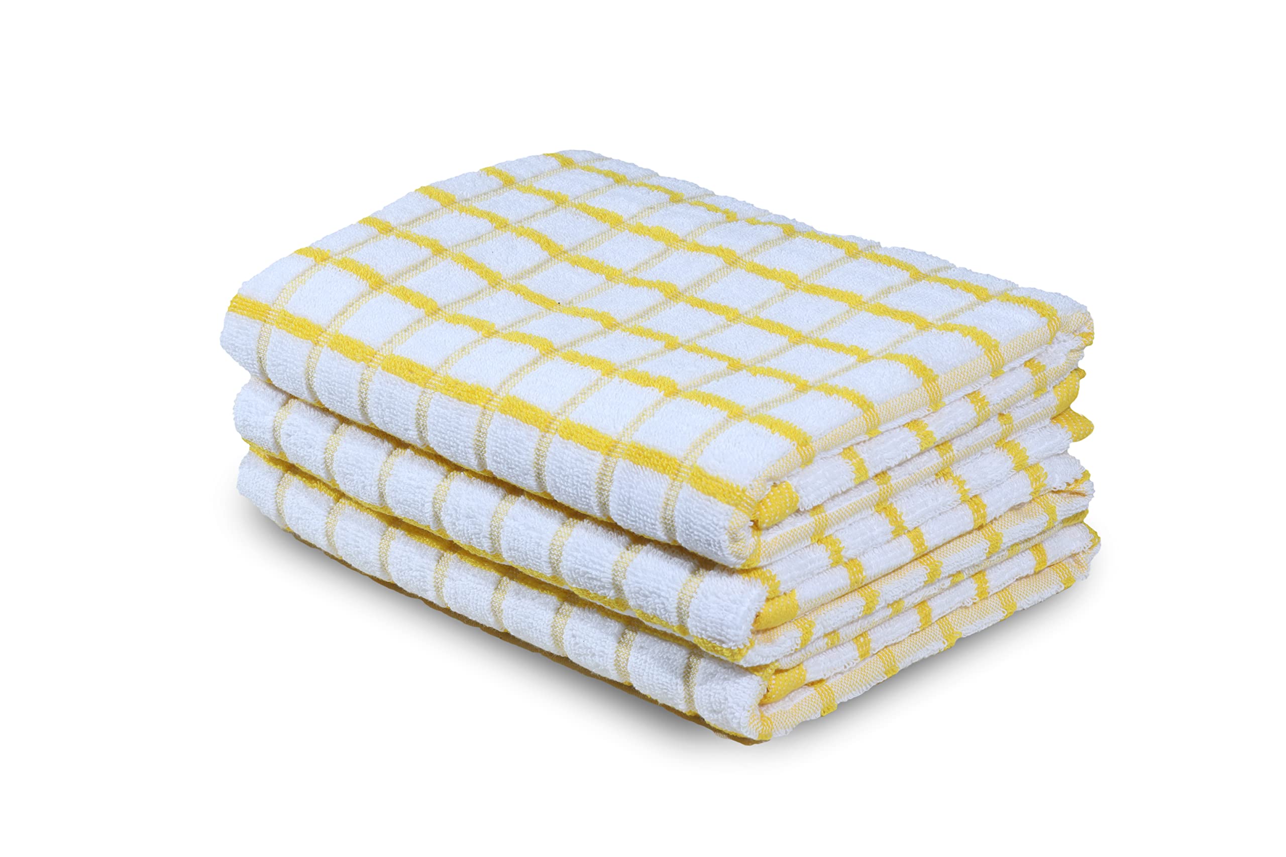 Urban Villa Kitchen Towels Yellow/White Set of 3 Terry Kitchen Towels 100% Cotton Ultra Soft Size 20X30 Inches Highly Absorbent Over Sized Kitchen Towels with Hanging Loop Kitchen Towels