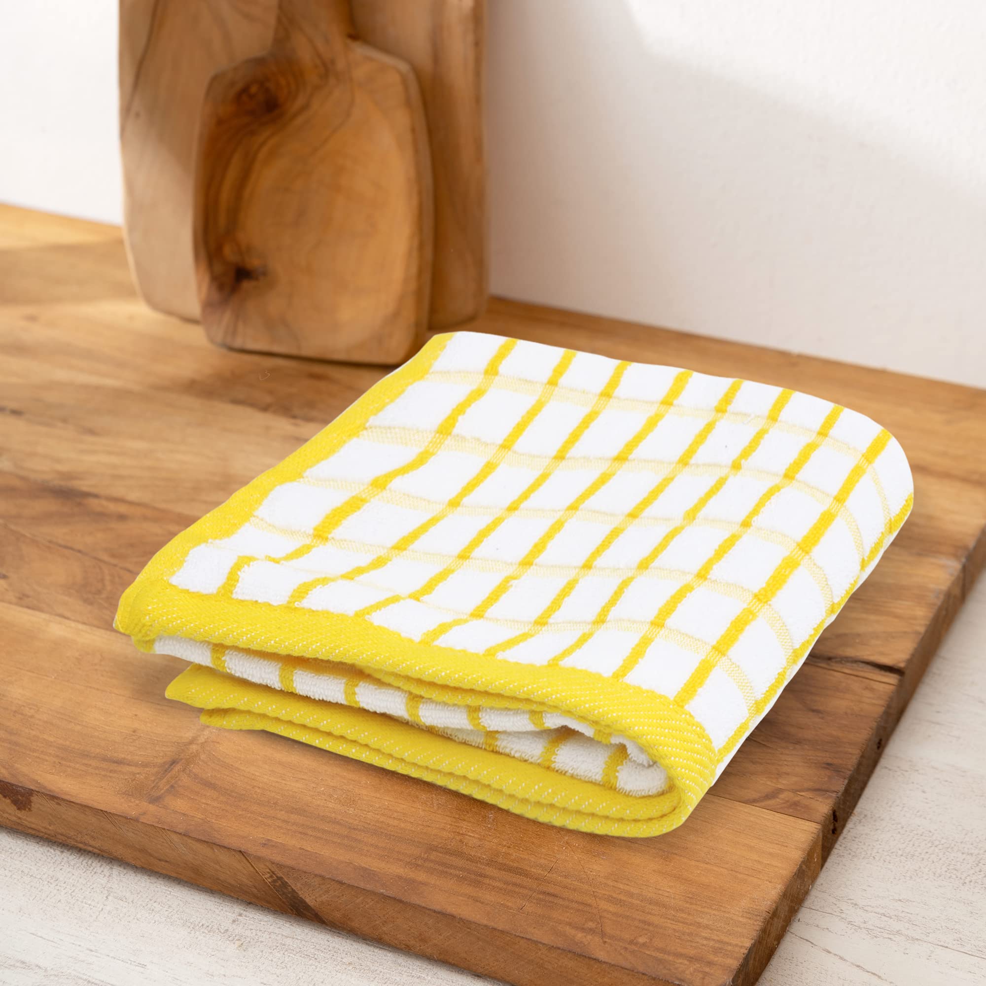 Urban Villa Kitchen Towels Yellow/White Set of 3 Terry Kitchen Towels 100% Cotton Ultra Soft Size 20X30 Inches Highly Absorbent Over Sized Kitchen Towels with Hanging Loop Kitchen Towels